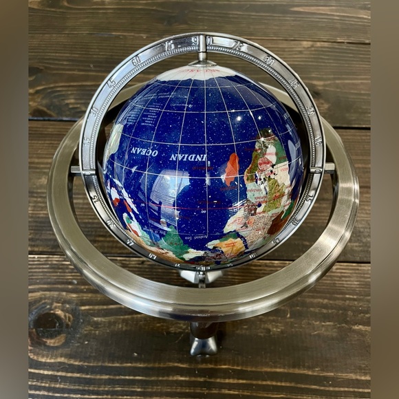 Accents | 13 Semi Precious Gemstones World Globe W Silver Stand Minus ...